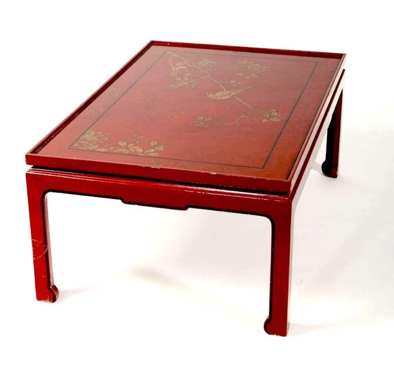 Square Red Lacquered Coffee Table For Sale at 1stDibs