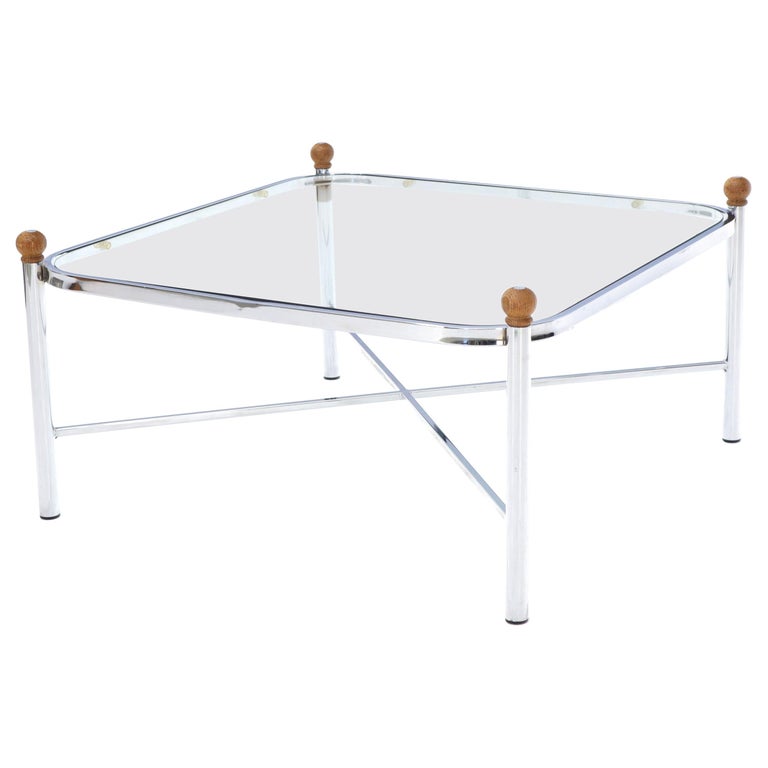 Square Rounded Corners Wood Finials X-Stretcher Base Chrome Coffee ...