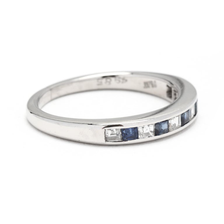 Square Sapphire Diamond Channel Set Wedding Band, Platinum, Ring For ...