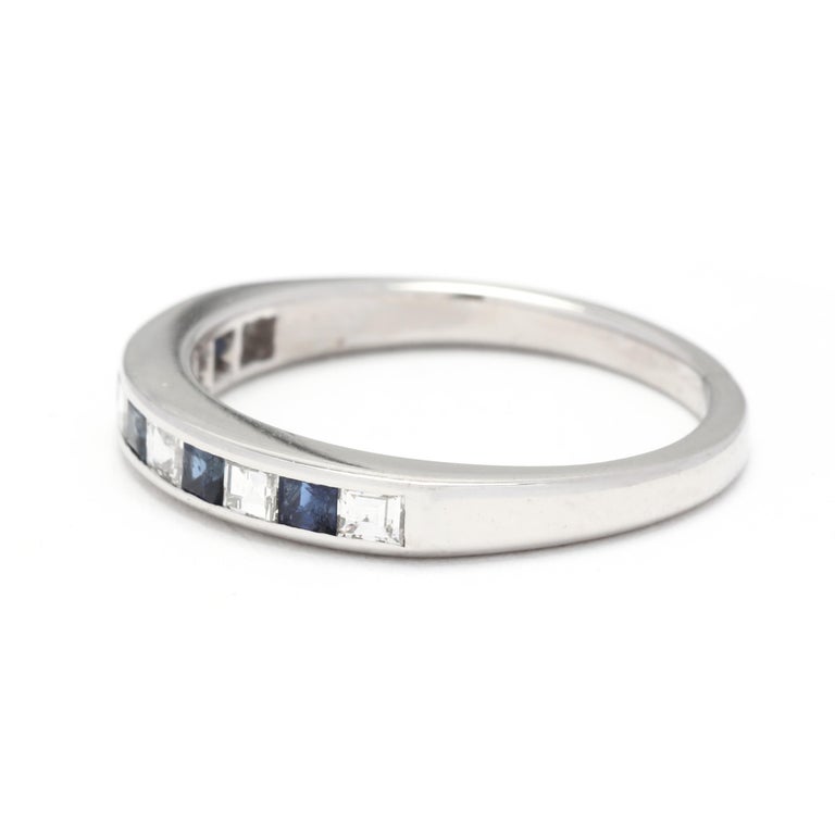 Square Sapphire Diamond Channel Set Wedding Band, Platinum, Ring For ...
