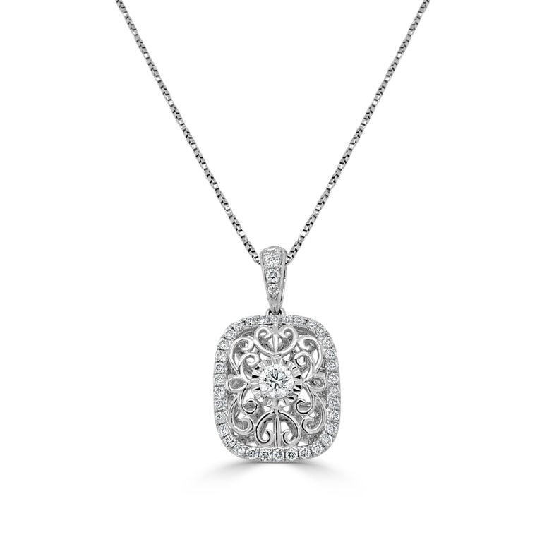 Square Shape Diamond Pendant Necklace in 18K White Gold For Sale at 1stDibs