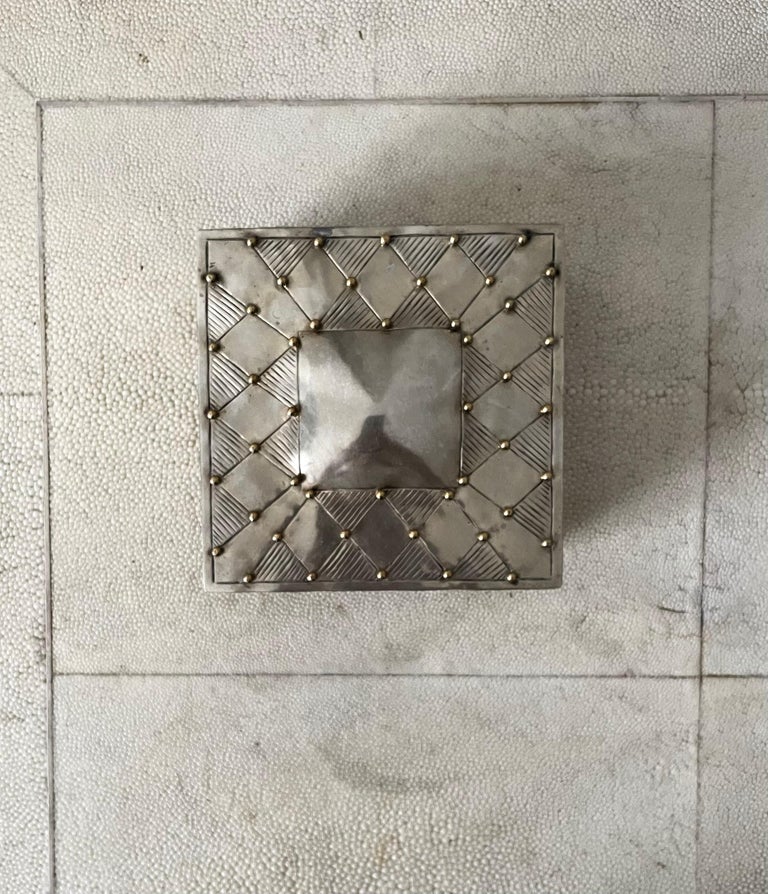 Square Silver Plate Box with Brass Beads After William Spratling For ...