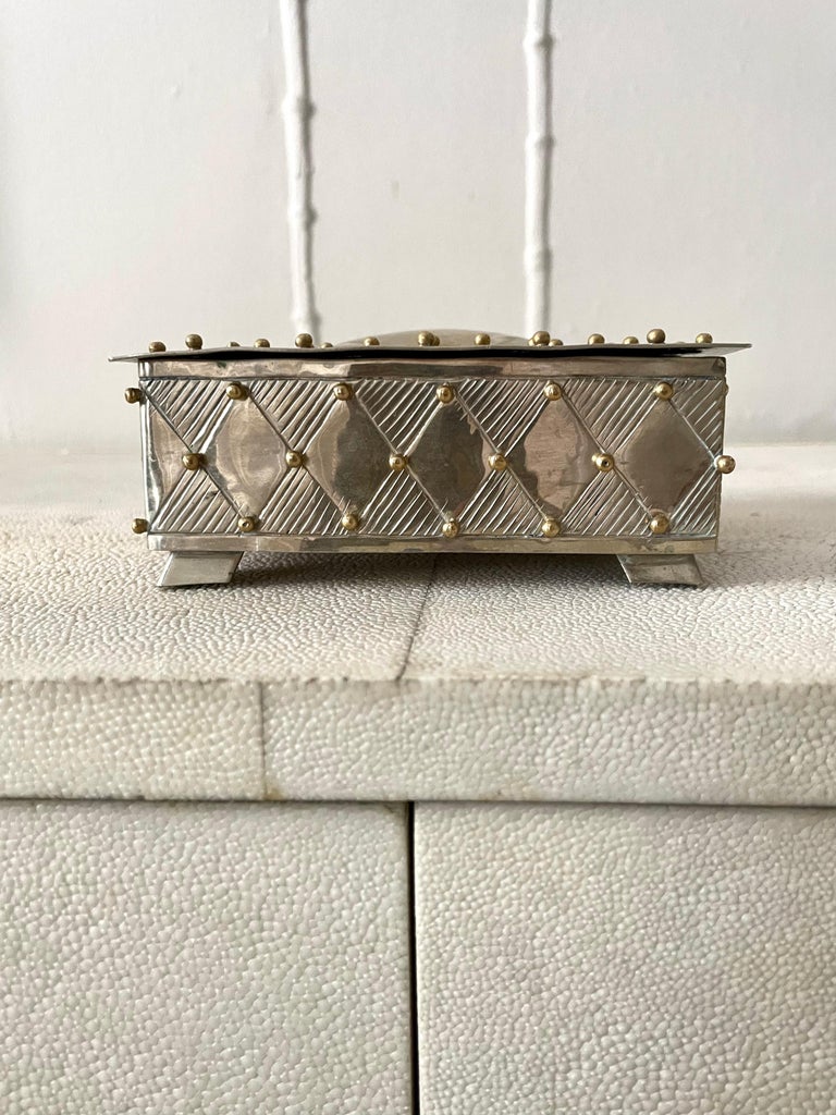 Square Silver Plate Box with Brass Beads After William Spratling For ...