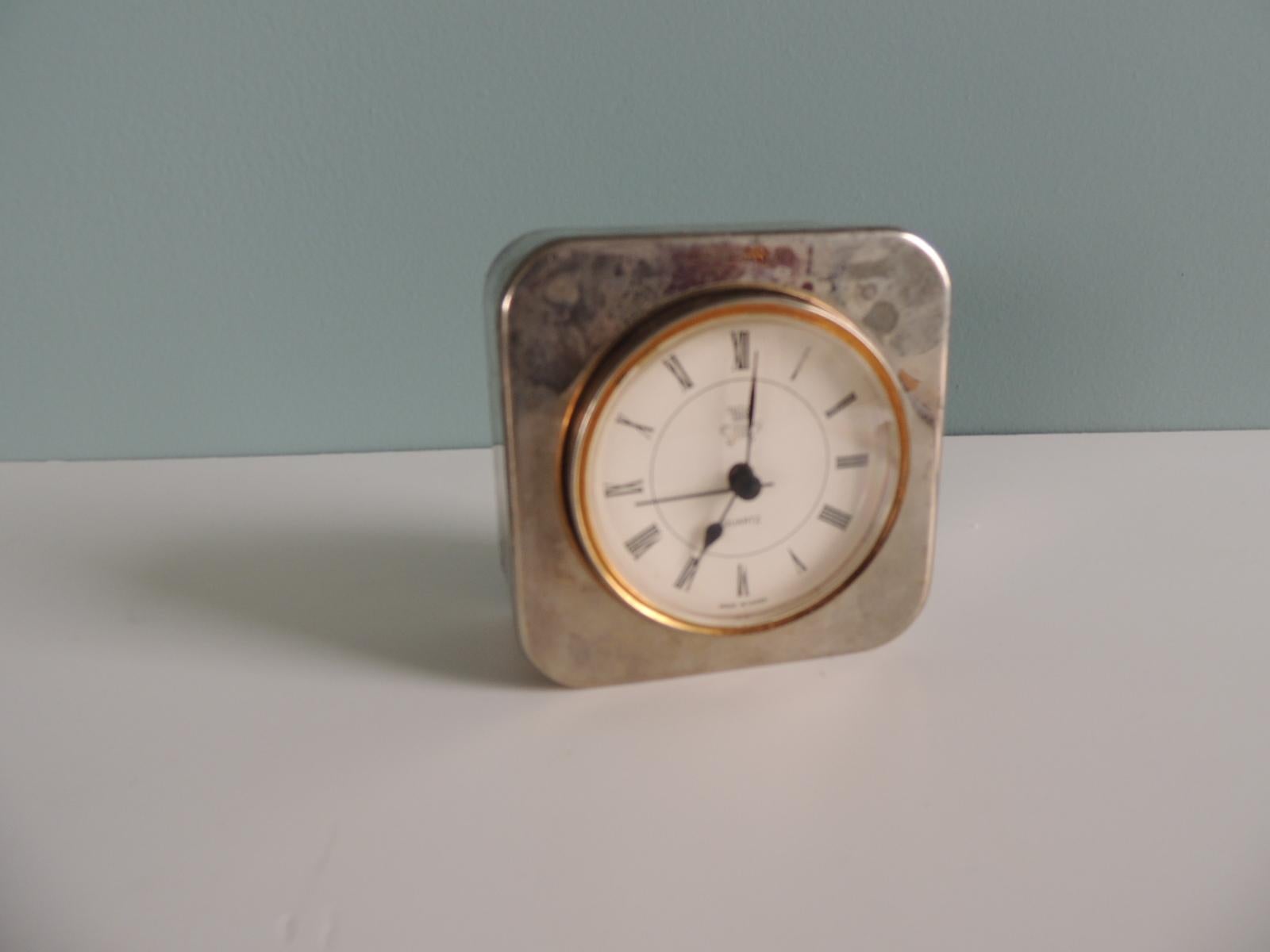 Square Silver Tone Desk Clock For Sale at 1stDibs