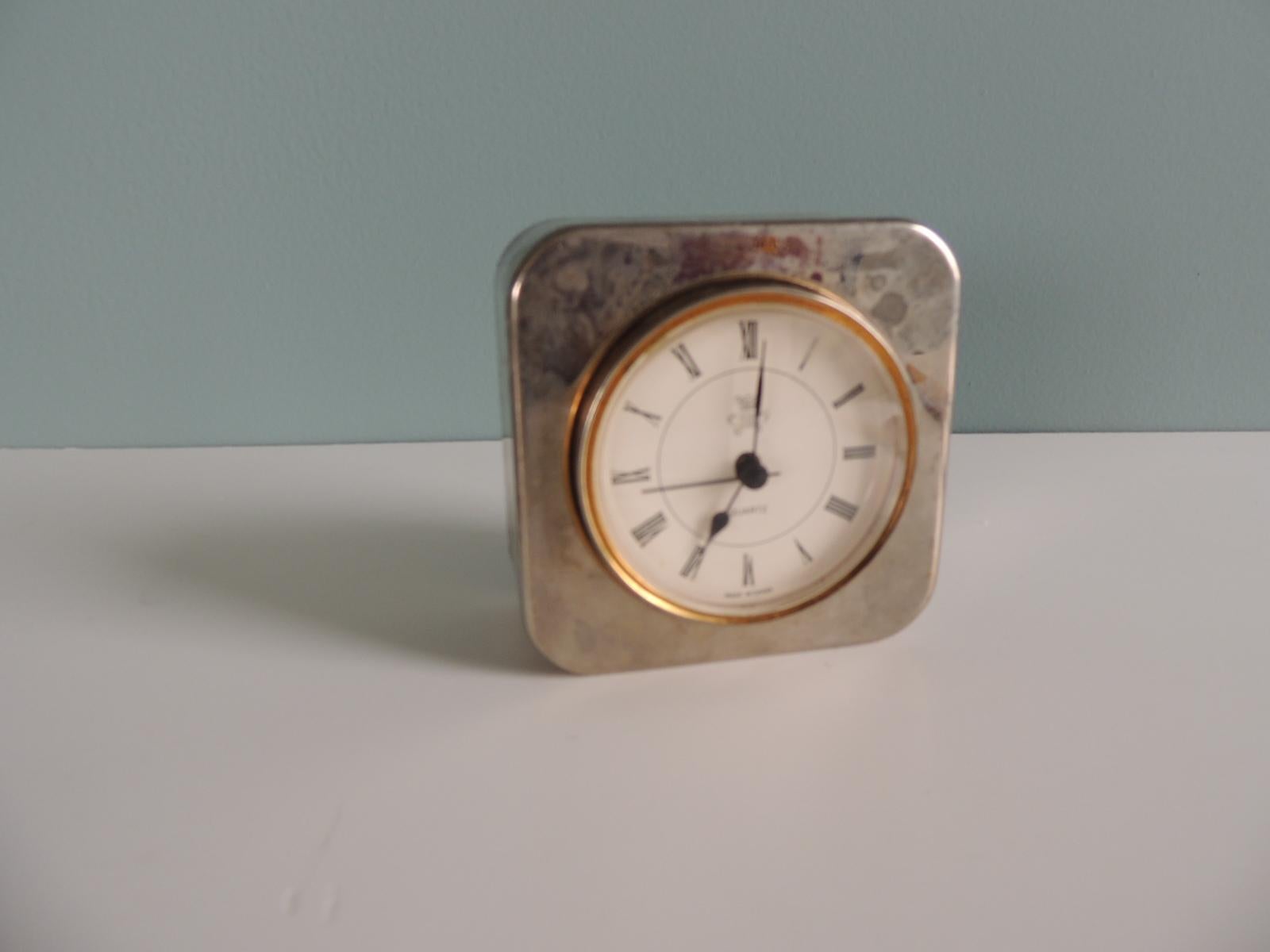 Square Silver Tone Desk Clock For Sale at 1stDibs