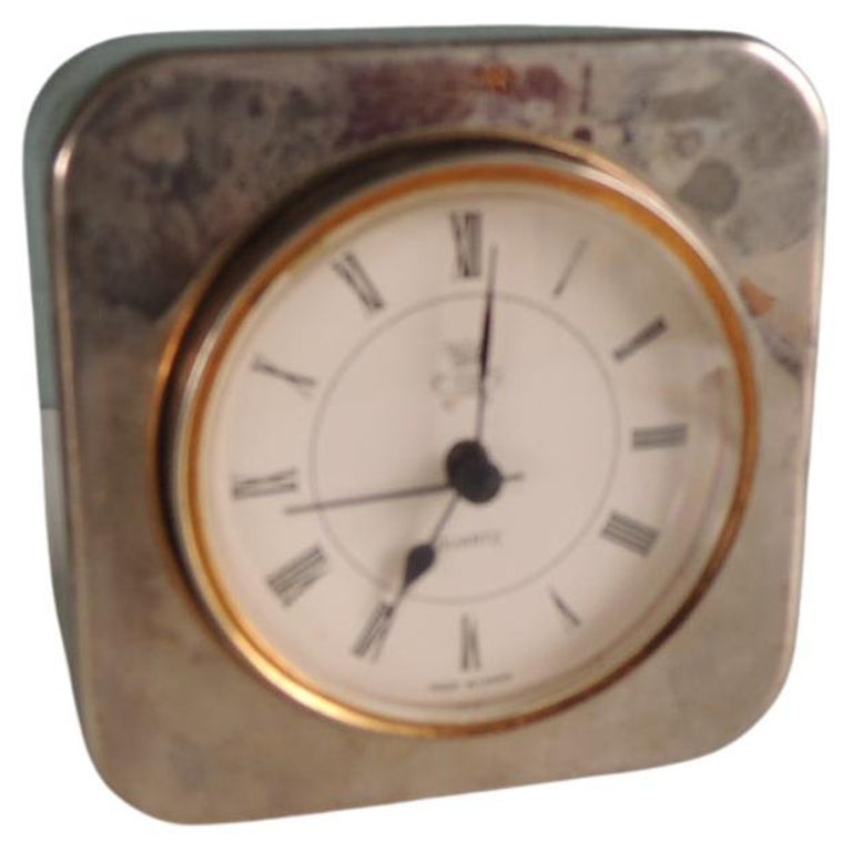 Square Silver Tone Desk Clock For Sale at 1stDibs