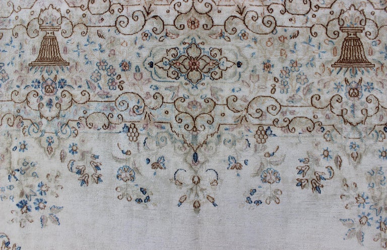 Square-Sized Antique Persian Kerman Rug with Flowers For Sale at 1stDibs