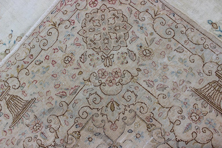 Square-Sized Antique Persian Kerman Rug with Flowers For Sale at 1stDibs