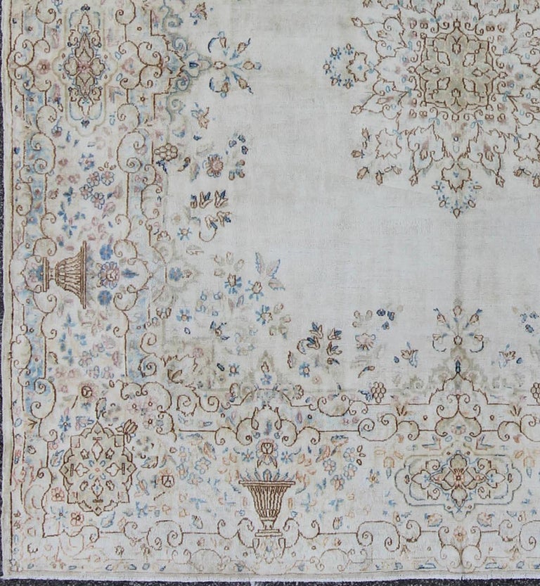 Square-Sized Antique Persian Kerman Rug with Flowers For Sale at 1stDibs