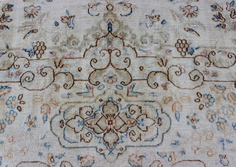 Square-Sized Antique Persian Kerman Rug with Flowers For Sale at 1stDibs