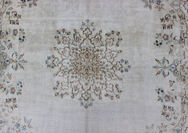 Square-Sized Antique Persian Kerman Rug with Flowers For Sale at 1stDibs