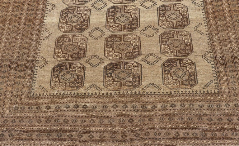 Square Sized Hand-Knotted Turkomen Ersari Rug in Wool with Repeating ...