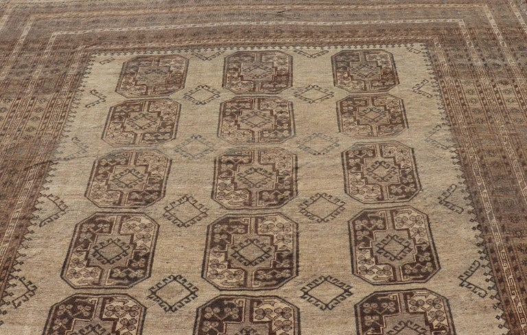 Square Sized Hand-Knotted Turkomen Ersari Rug in Wool with Repeating ...