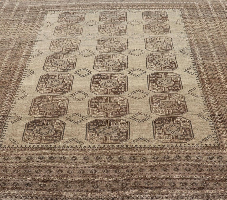 Square Sized Hand-Knotted Turkomen Ersari Rug in Wool with Repeating ...