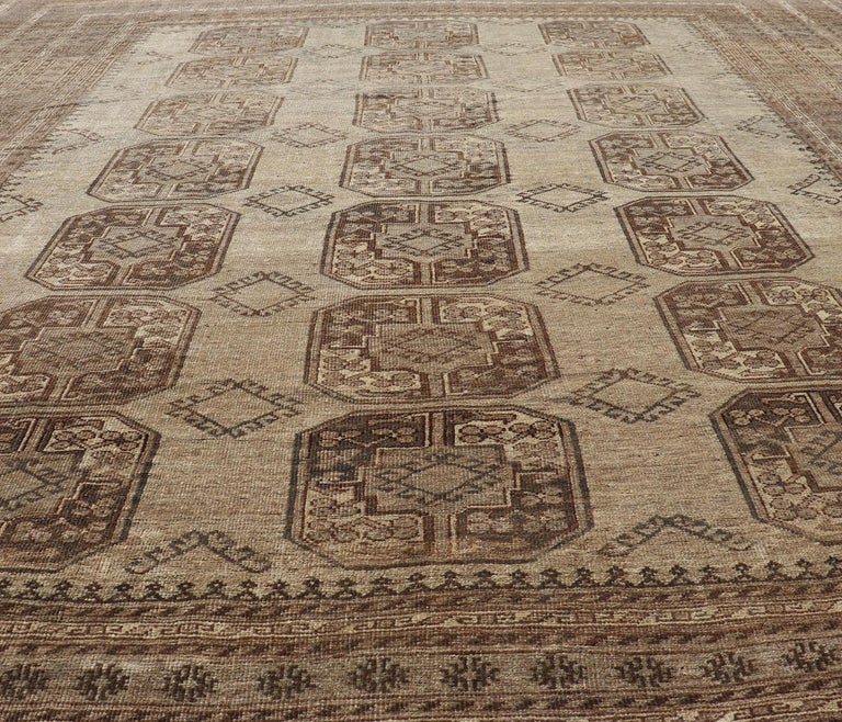 Square Sized Hand-Knotted Turkomen Ersari Rug in Wool with Repeating ...