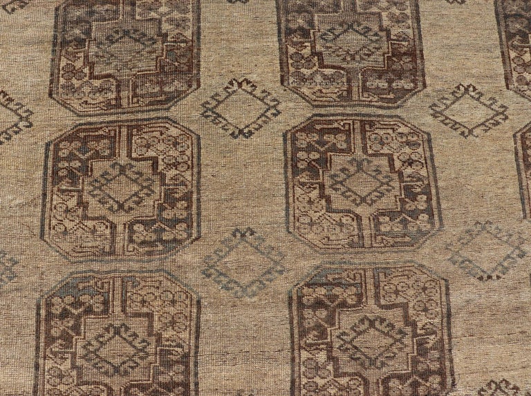 Square Sized Hand-Knotted Turkomen Ersari Rug in Wool with Repeating ...