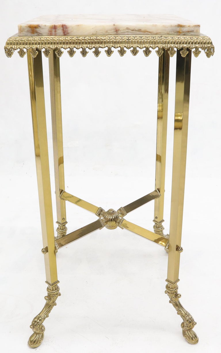 Square Solid Brass Onyx Marble Top Stand Pedestal Hoof Feet X-Stretcher ...