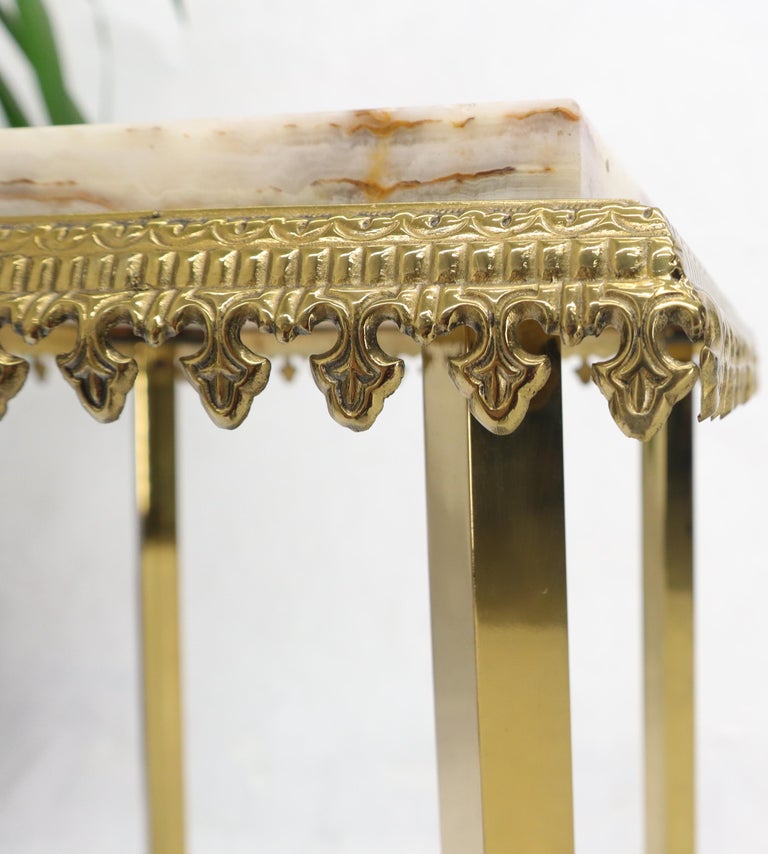 Square Solid Brass Onyx Marble Top Stand Pedestal Hoof Feet X-Stretcher ...