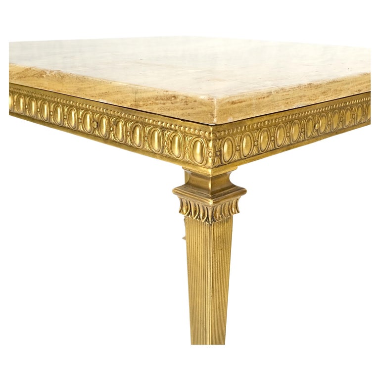Square Solid Brass or Bronze Base Travertine Top Side End Occasional ...