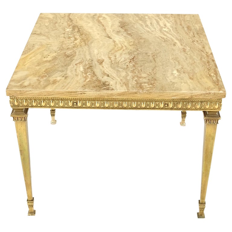 Square Solid Brass or Bronze Base Travertine Top Side End Occasional ...