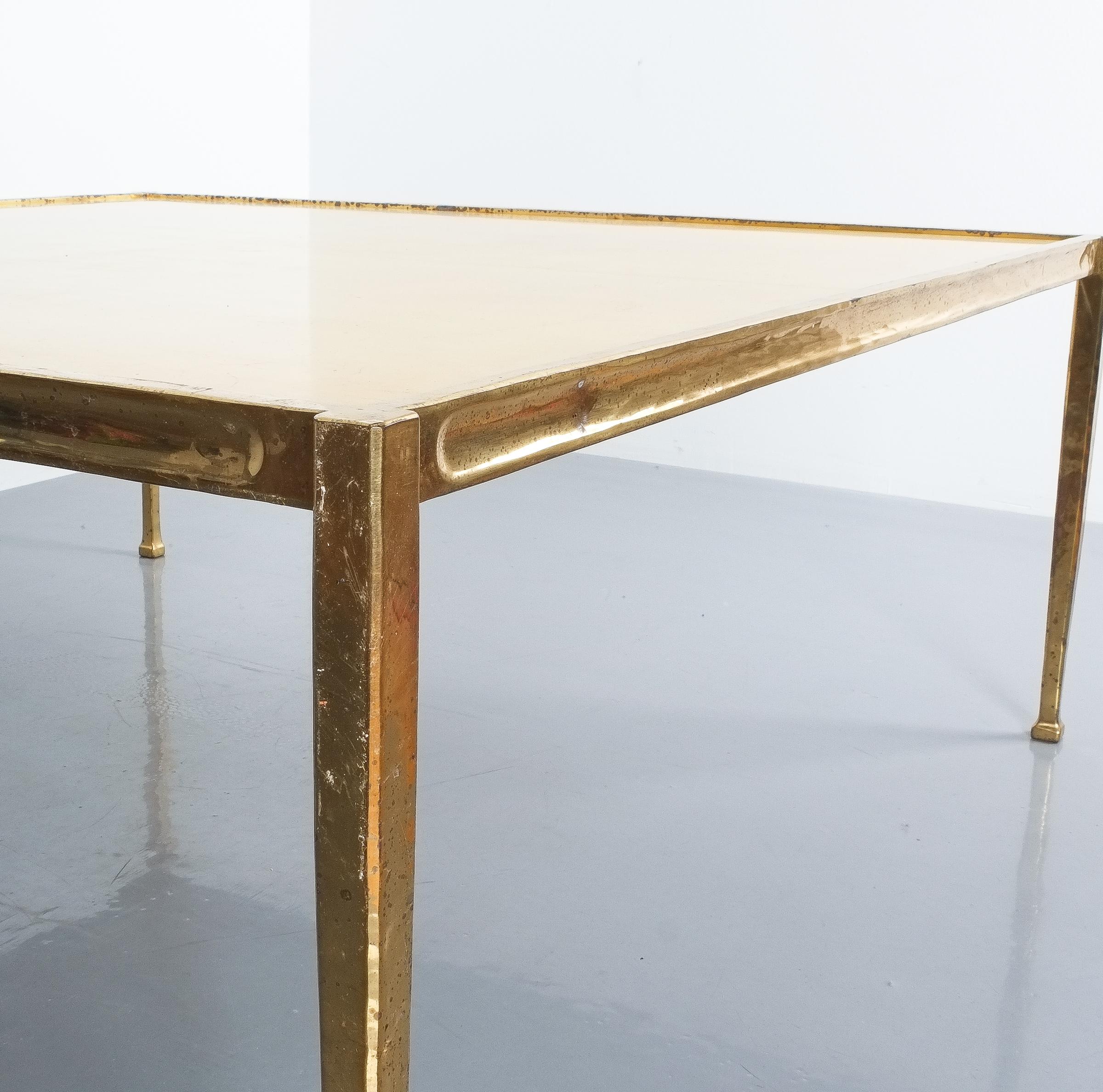 Square Solid Brass Parchment Coffee Table, France, 1965 For Sale at 1stDibs