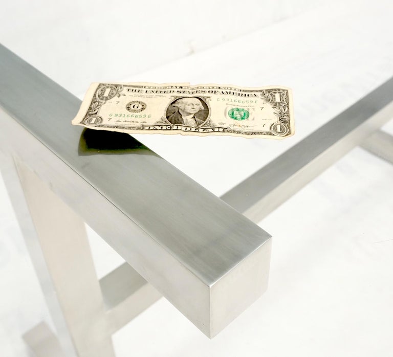 Square Stainless Profile Base Glass Top Dining Writing Work Station ...