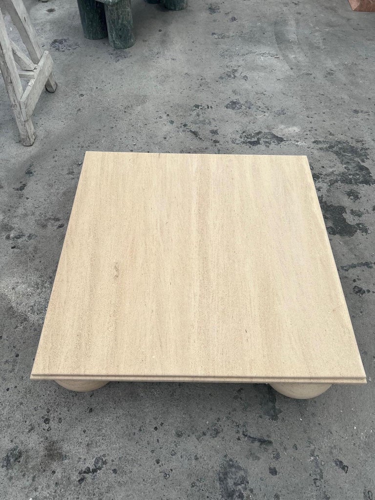Square stone coffee table with ball sphere base in cream Portuguese ...