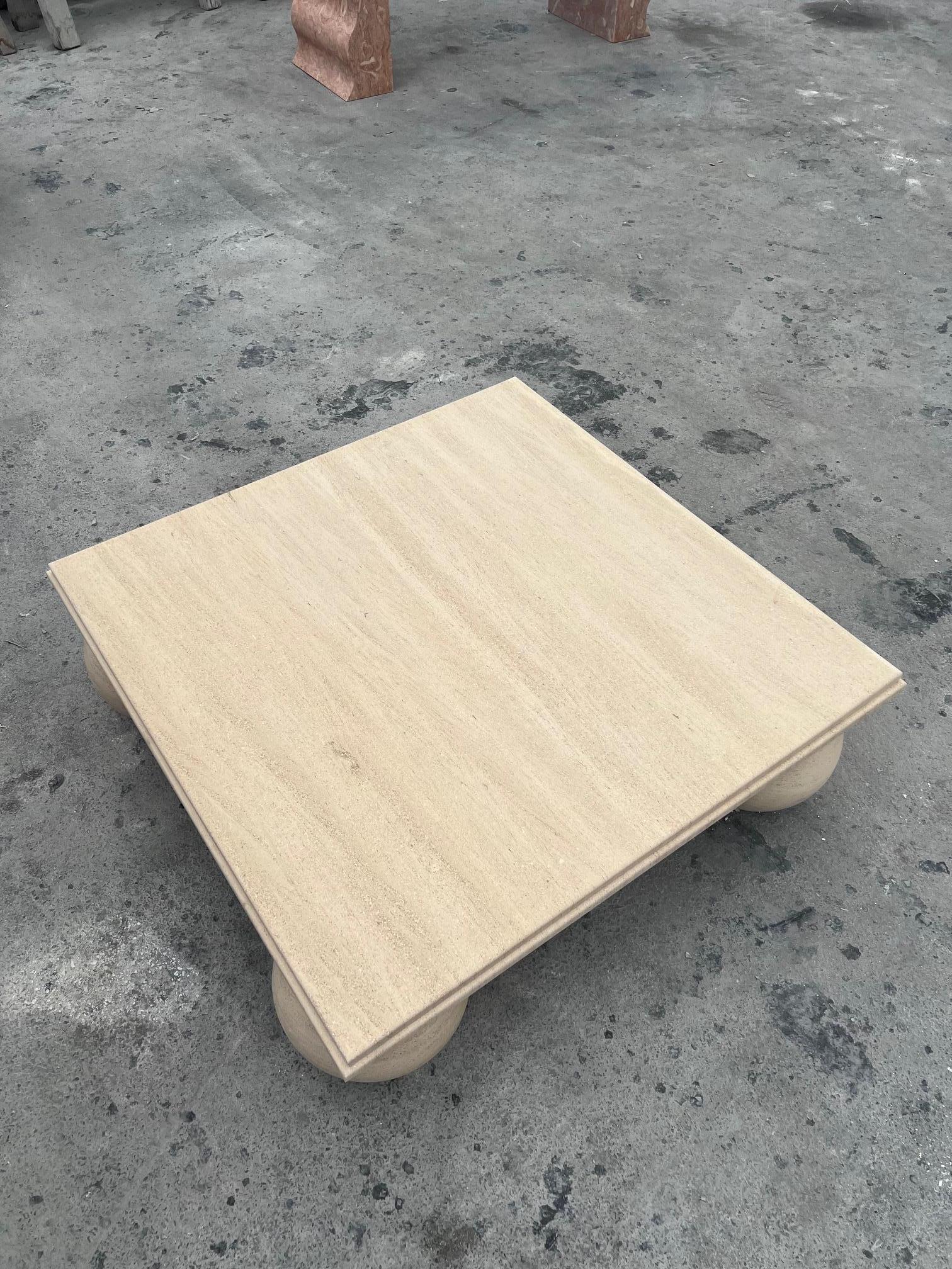 Square Stone Coffee Table with Ball Sphere Base in Cream Portuguese ...