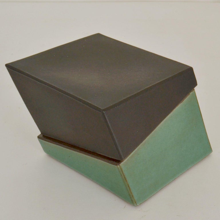 Square Studio Pottery Boxes, Sage Green, Black and White For Sale at ...