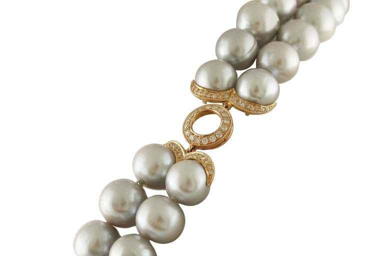 Square Topaz Grey Pearl Gold Necklace at 1stDibs