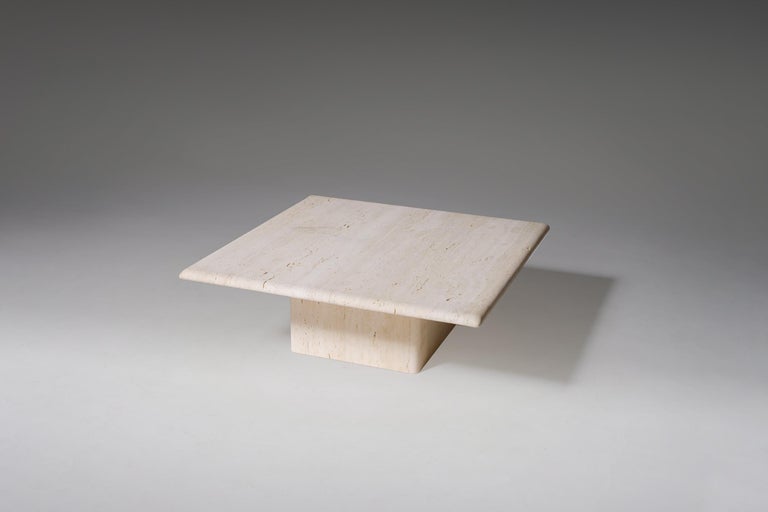 Square Travertine Coffee Table with Block Base at 1stDibs