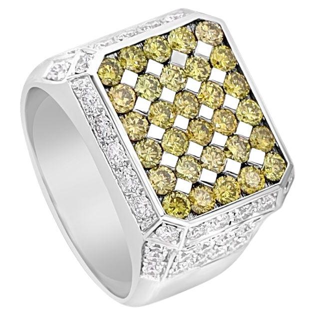 Square yellow and white round-cut diamond pavè chevalier ring in 18kt ...