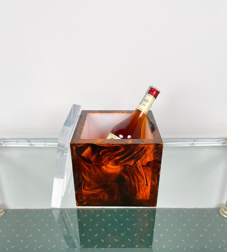Squared Ice Bucket in Tortoise Shell Effect Lucite, Italy, 1970s For ...