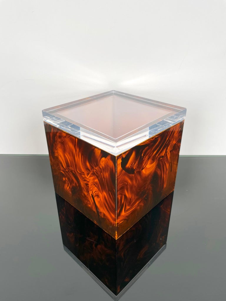 Squared Ice Bucket in Tortoise Shell Effect Lucite, Italy, 1970s For ...