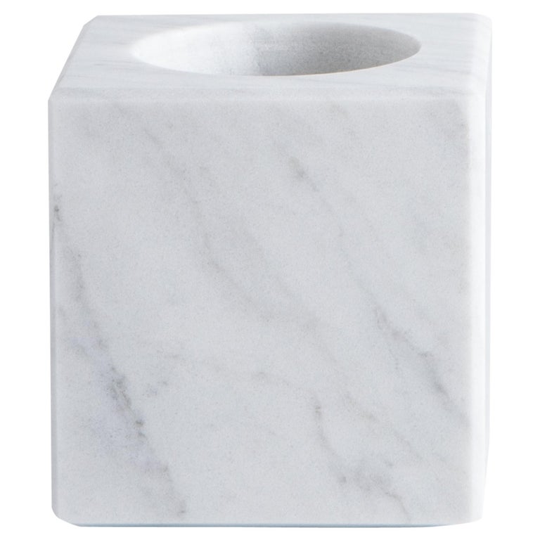 Squared Single Candleholder in White Carrara Marble For Sale at 1stDibs
