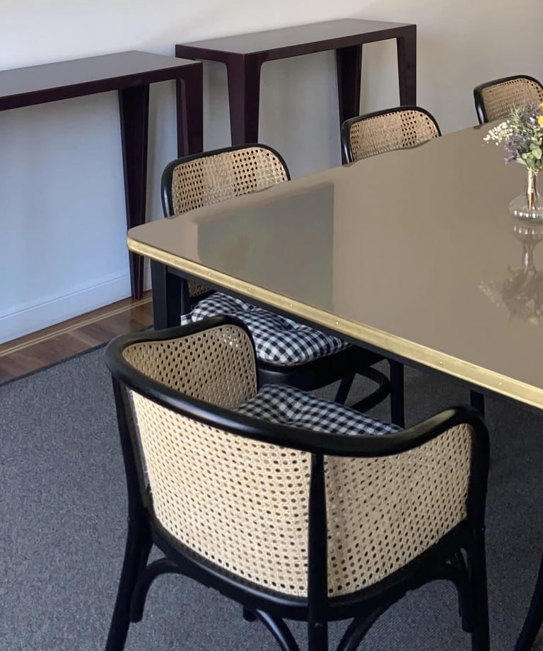 Squared Table High Gloss Top Brass Tape Framed Black Conic Legs Brass ...