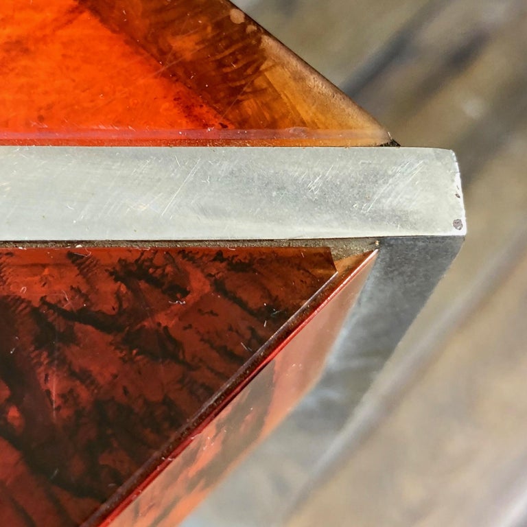 Squared Table in Tortoiseshell Lucite and Steel Italy 1970s Faux ...