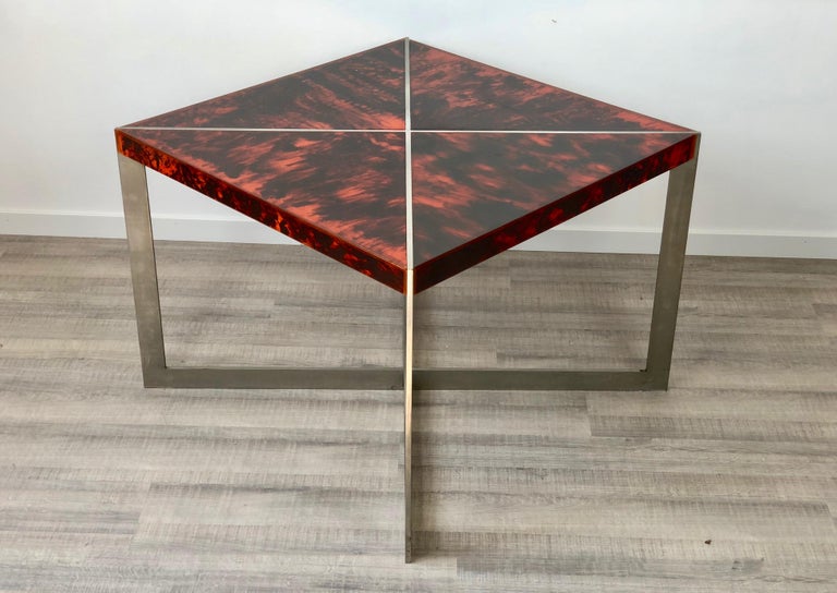 Squared Table in Tortoiseshell Lucite and Steel Italy 1970s Faux ...