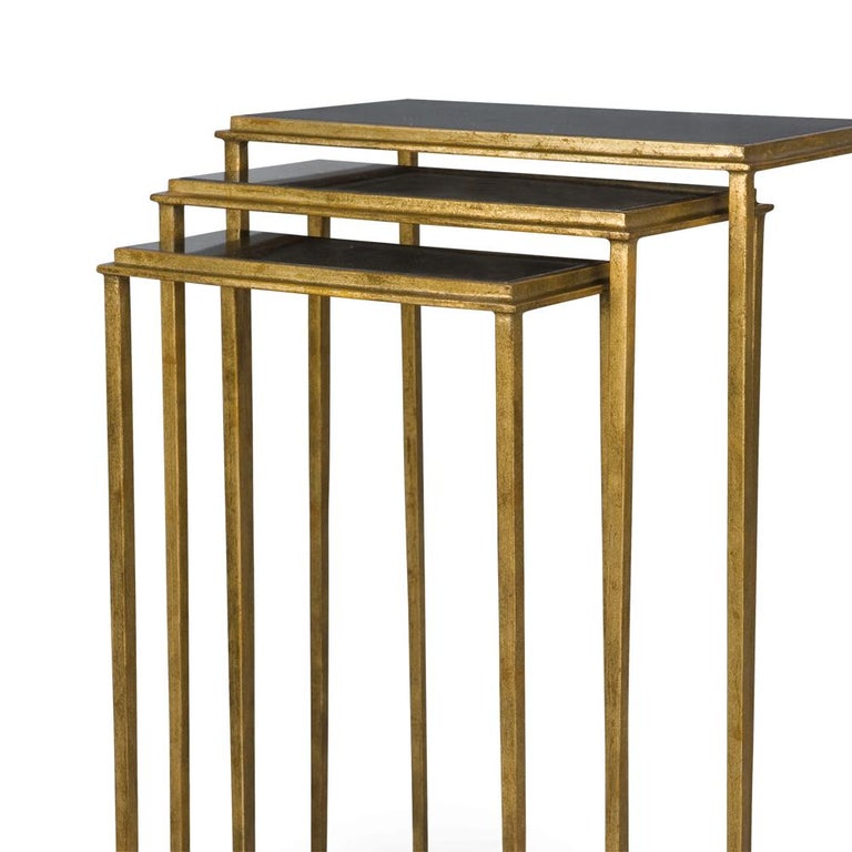 Squares Sharped Gold Side Table Set of Three For Sale at 1stDibs