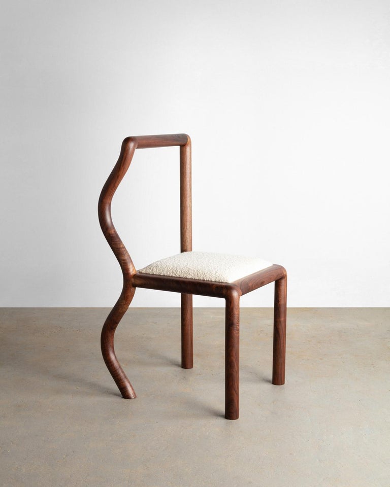 Squiggle Dining Chair / Hand sculpted Walnut and Natural Bouclé ...