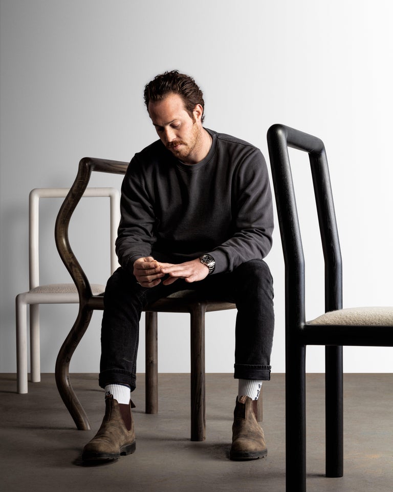 Squiggle Dining Chair Hand Sculpted Oxidized Maple and Natural Bouclé ...