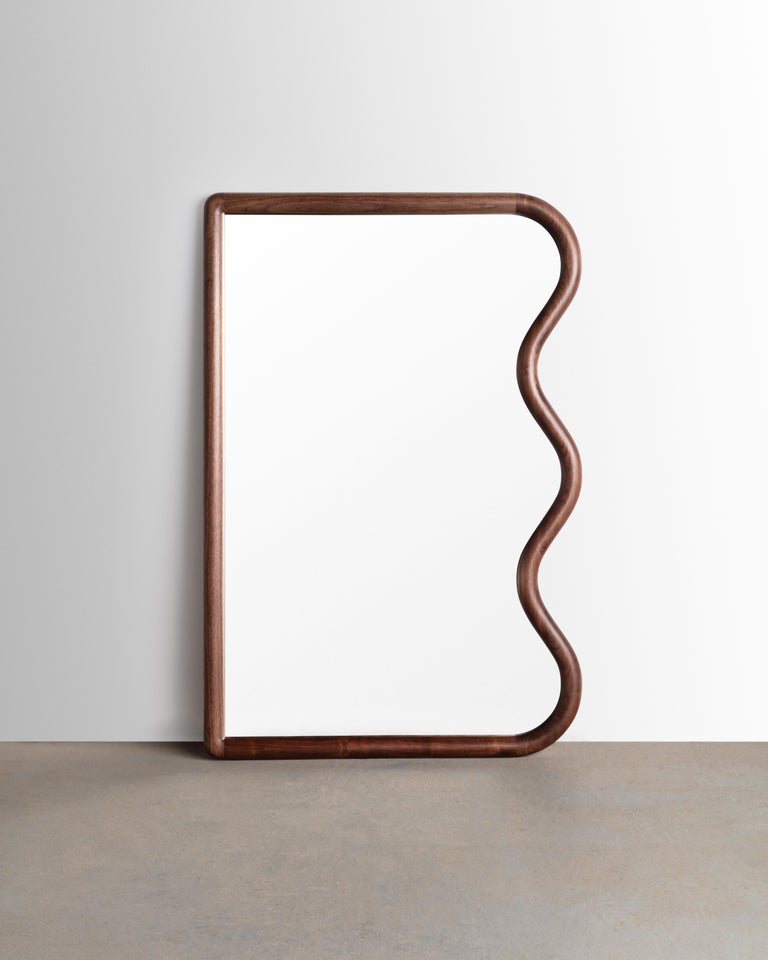 Squiggle Mirror / Hand sculpted Walnut For Sale at 1stDibs