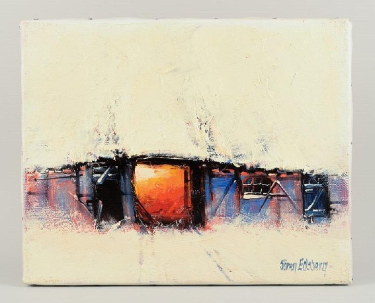Søren Edsberg 'B. 1945', Denmark, Oil on Canvas, Exterior of Snowy ...
