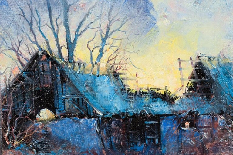 Søren Edsberg, Denmark, Oil on Canvas, Farm at Sunset For Sale at 1stDibs