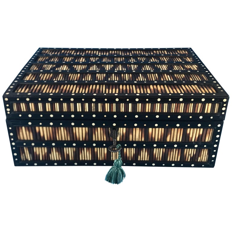 Sri Lankan 1880 Ebony and Bone Inlaid Porcupine Quill Box at 1stDibs