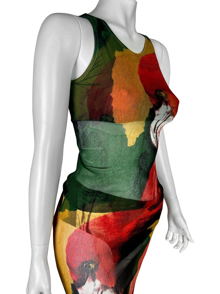 SS 1996 Jean-Paul Gaultier Flamingo Print Mesh Set For Sale at 1stDibs
