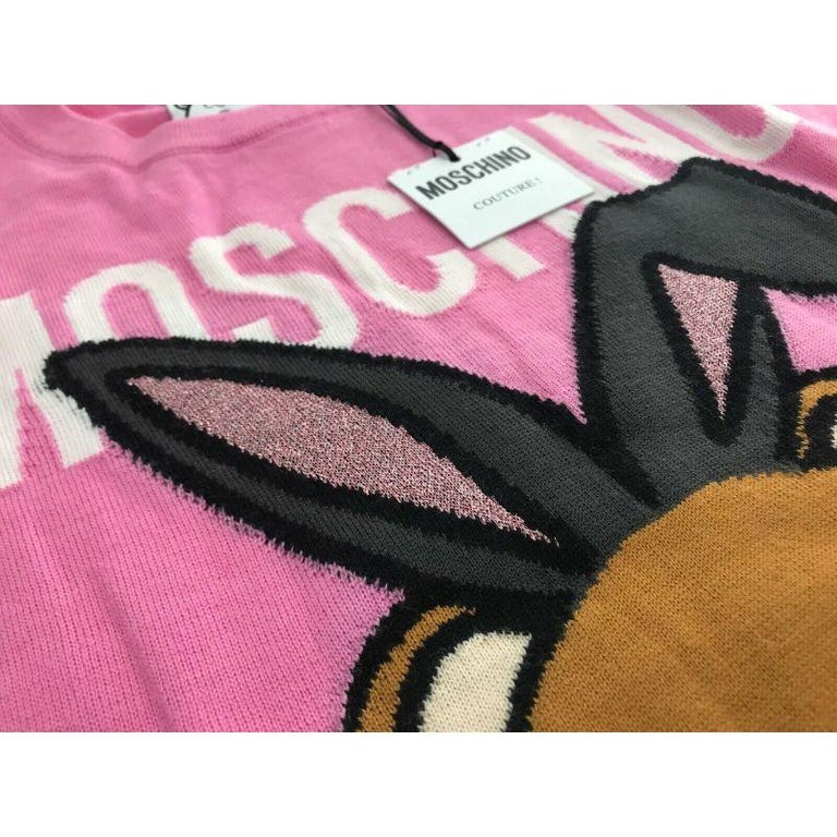SS18 Moschino Couture Jeremy Scott Playboy Teddy Bear Pink Sweater Mini ...