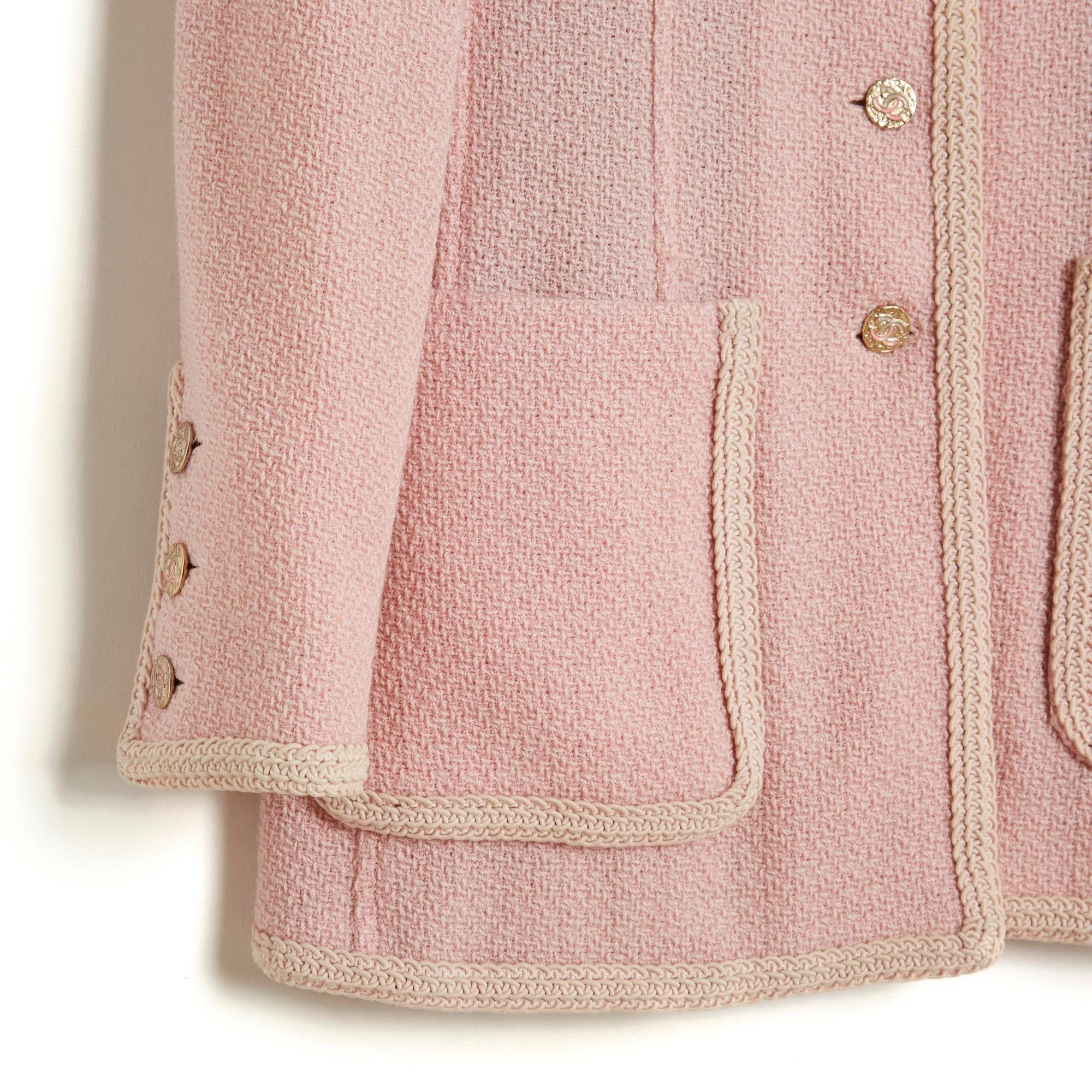 SS1994 Chanel Light Pink Wool Jacket FR38 For Sale at 1stDibs