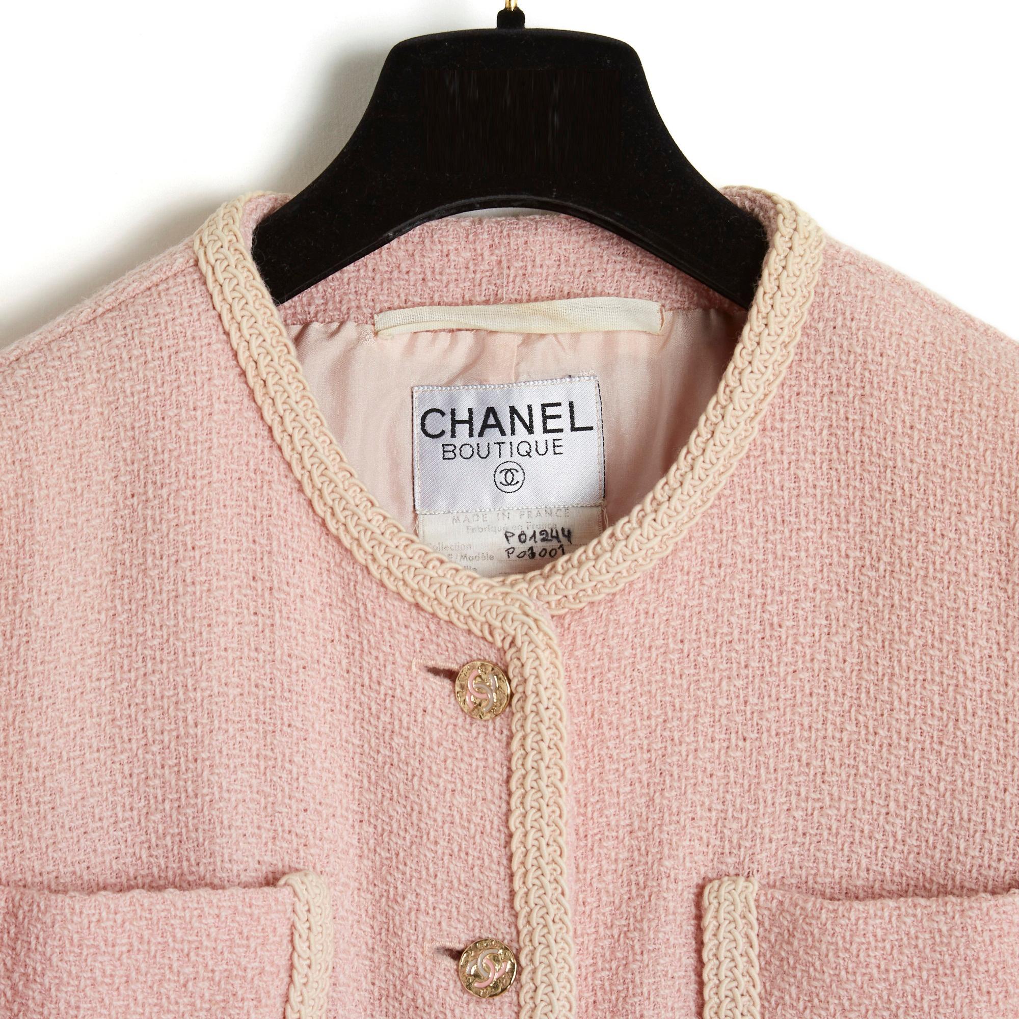 SS1994 Chanel Light Pink Wool Jacket FR38 For Sale at 1stDibs