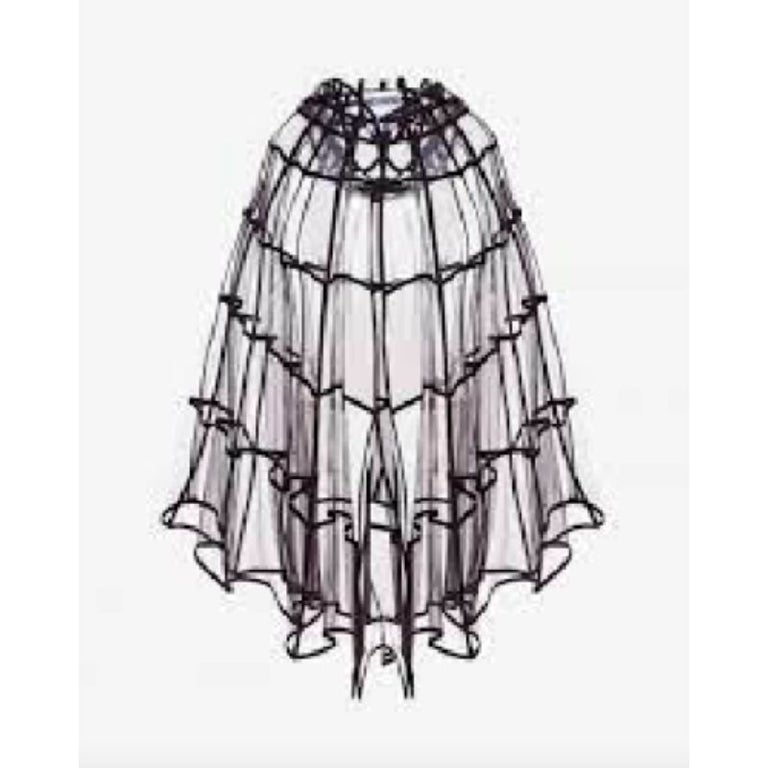 SS20 Moschino Couture Jeremy Scott Spider Web Tulle Black Hooded Cape ...